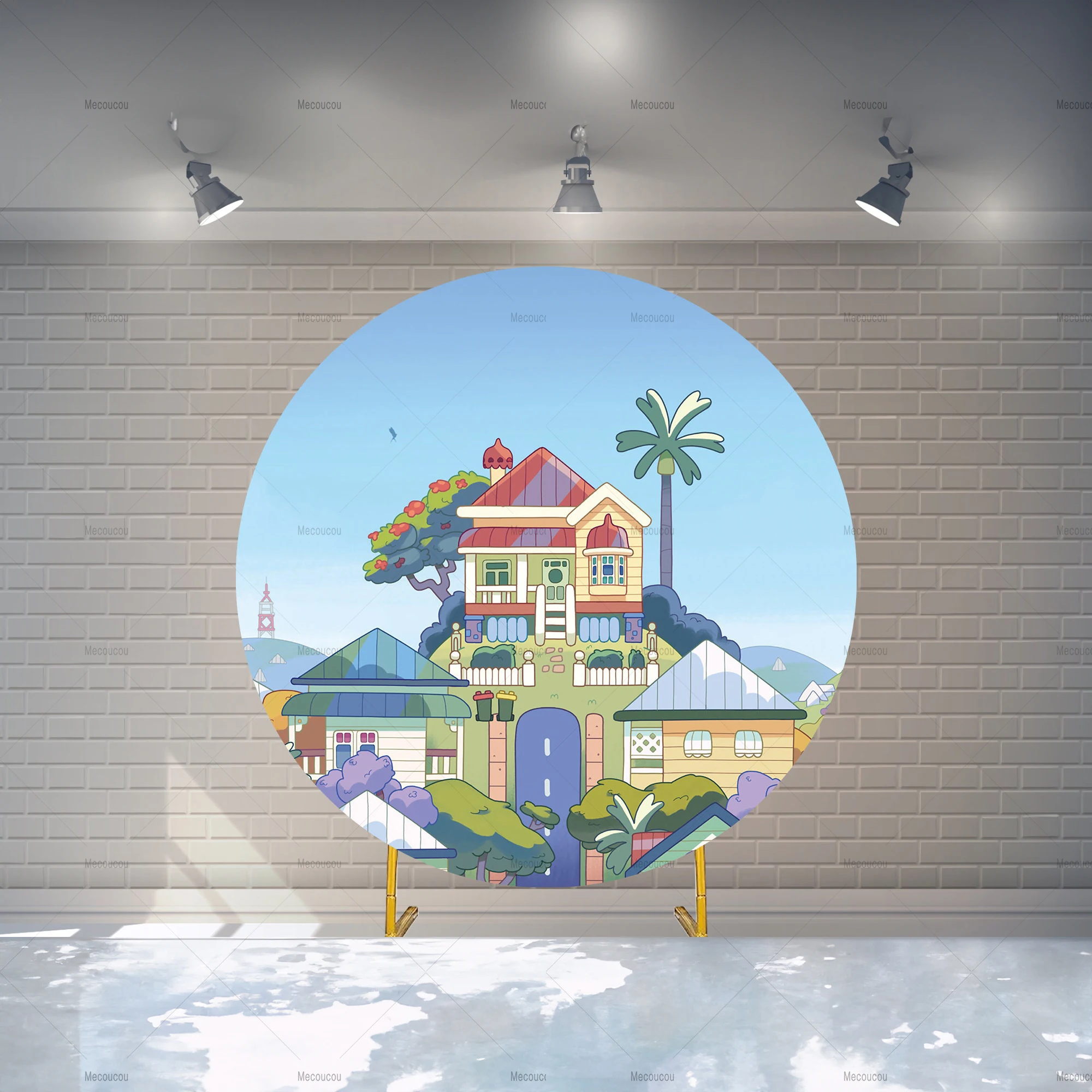 Custom-Blue-Dog-House-Round-Backdrop-with-Elastic-Birthday-Backdrop ...