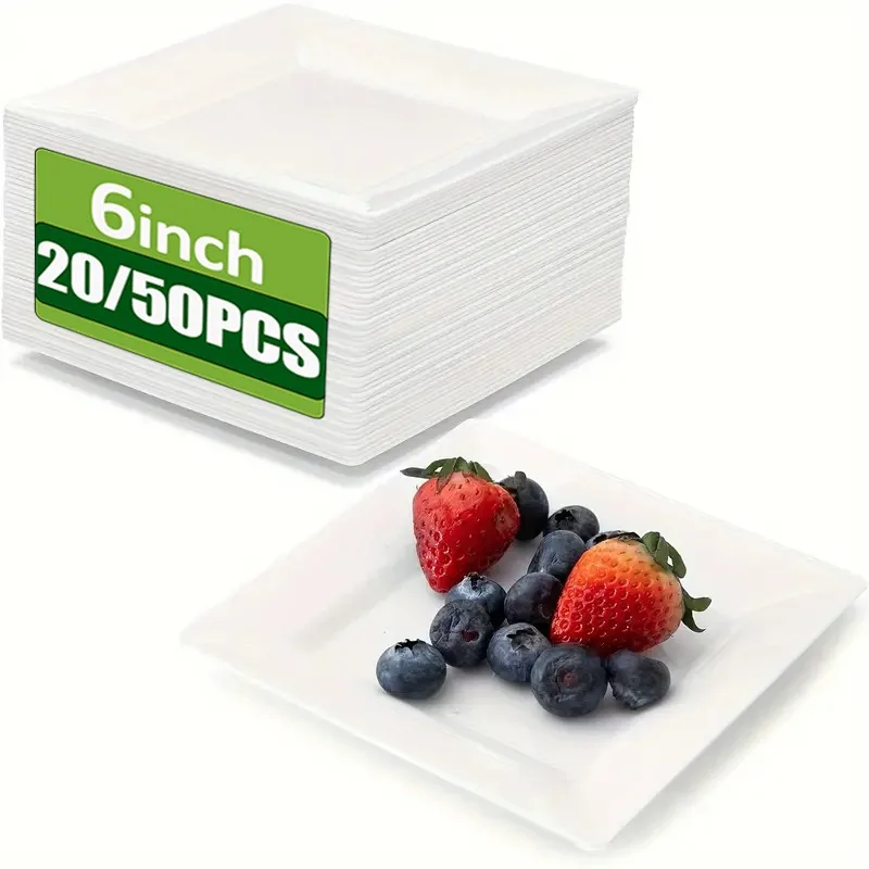20/50PCS White Disposable Square Paper Plates Eco-friendly Paper Food ...