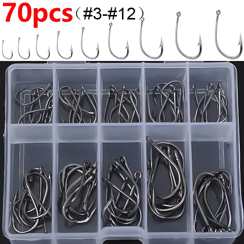 70pc-Sea-Fishing-Hooks-Carbon-Steel-Octopus-Fishhook-3-12-Hook-Barbed ...