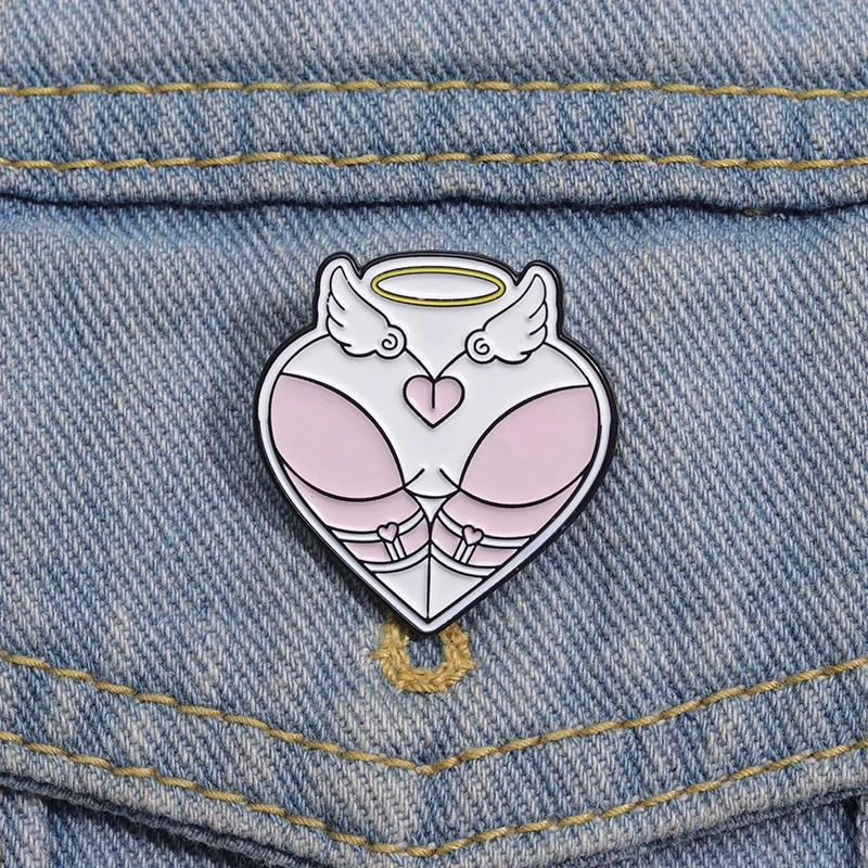 Stay-Weird-Enamel-Pins-Pink-Heart-Wound-Patch-For-Backpack-Custom-Angel-Wings-Brooch-Lapel ...