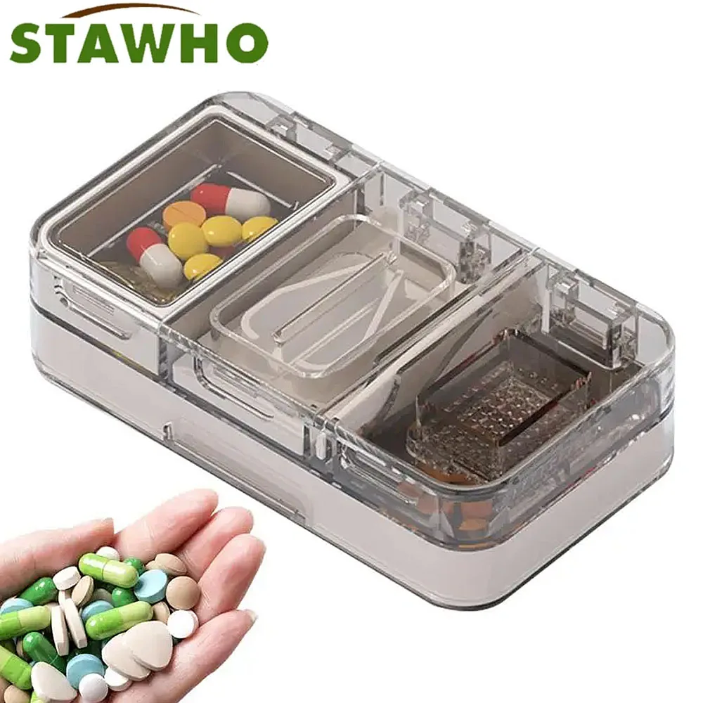 1PCS Pill Organizer with Crusher and Cutter,Portable 3 in 1 Medicine ...