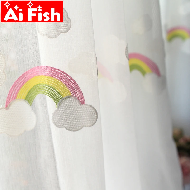 Korean Embroidered White Cloud and Rainbow Sheer Window Bedroom ...