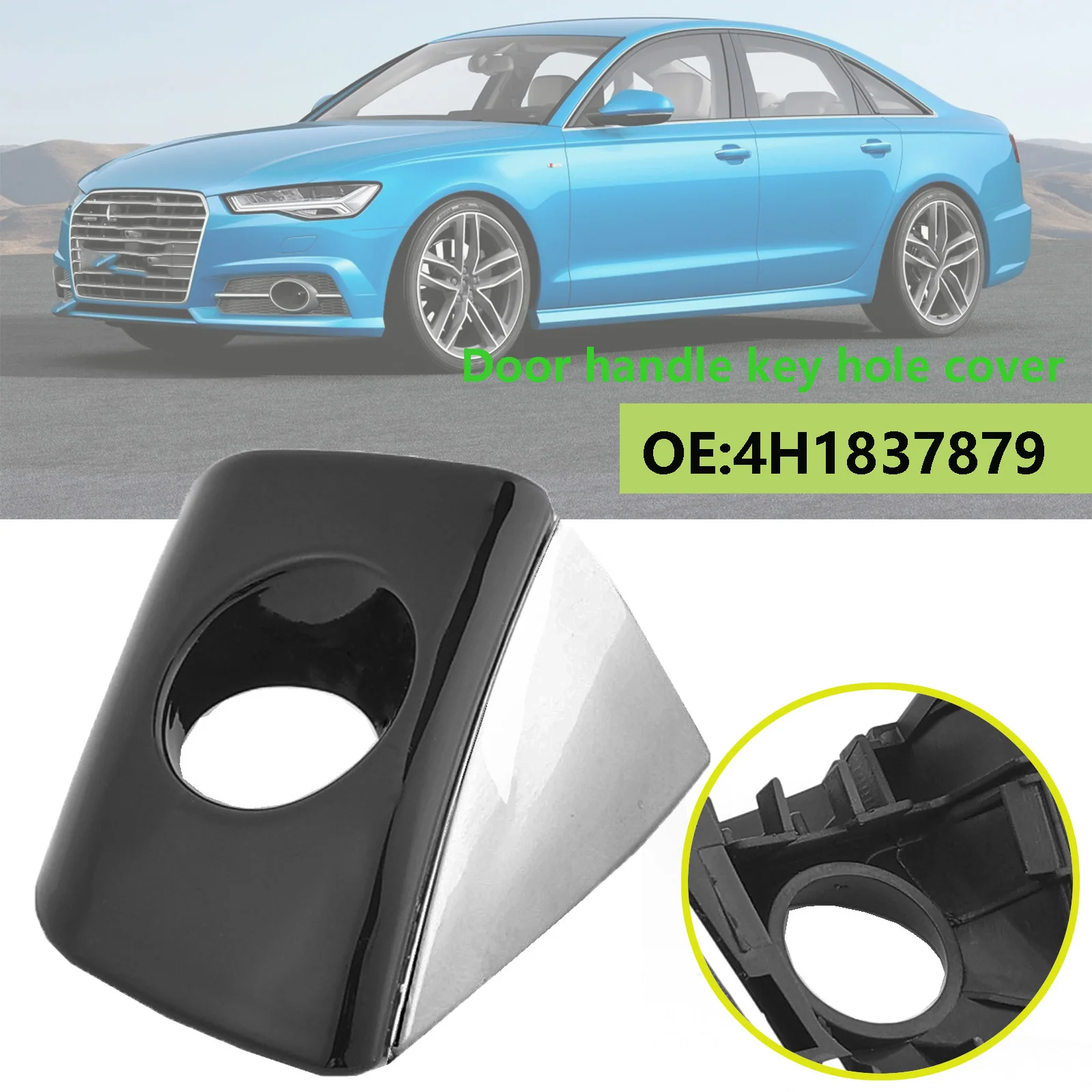 Door-handle-key-hole-trim-cover-Black-chrome-car-exterior-front-left ...