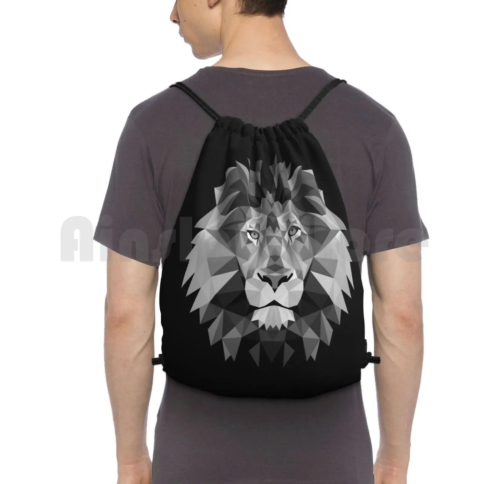 Geometric-Monochrome-Black-And-White-Lion-Backpack-Drawstring-Bag ...