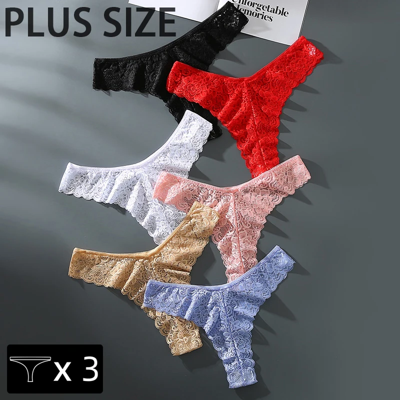 3PCS-Sexy-Lace-Panties-Plus-Size-Thongs-Low-Waist-Solid-Color-Women-s ...