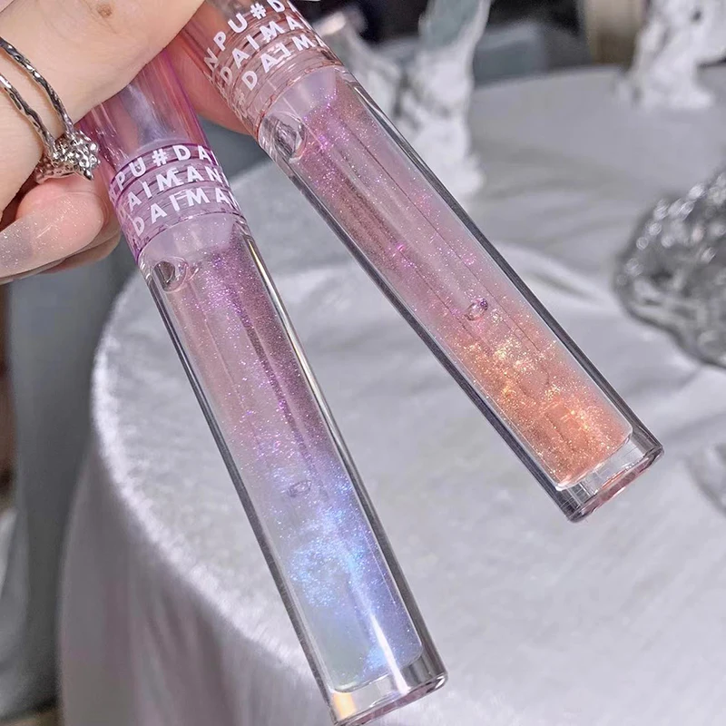 Brillo de labios de agua de espejo azul púrpura, brillo fino ...