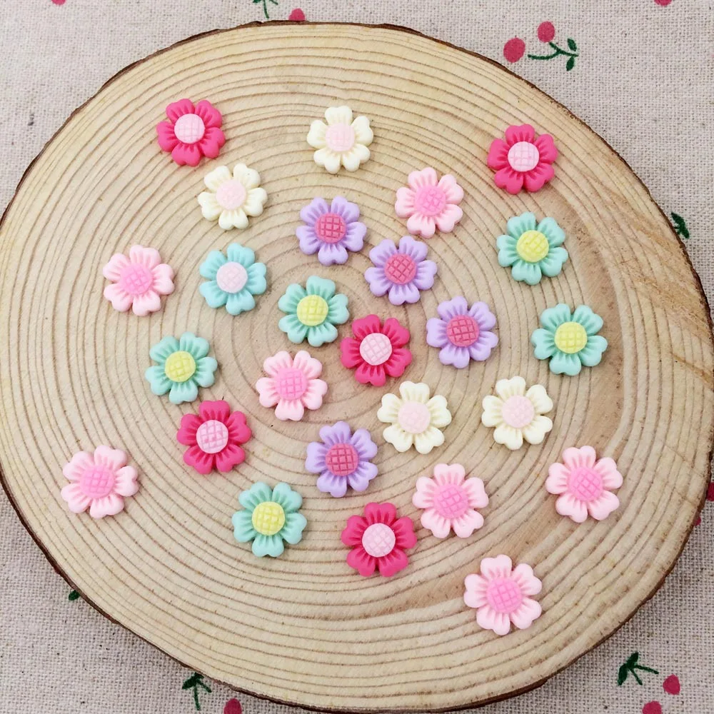 50 Pieces Mixed Color Flatback Flat Back Resin Flower Cabochon Kawaii ...