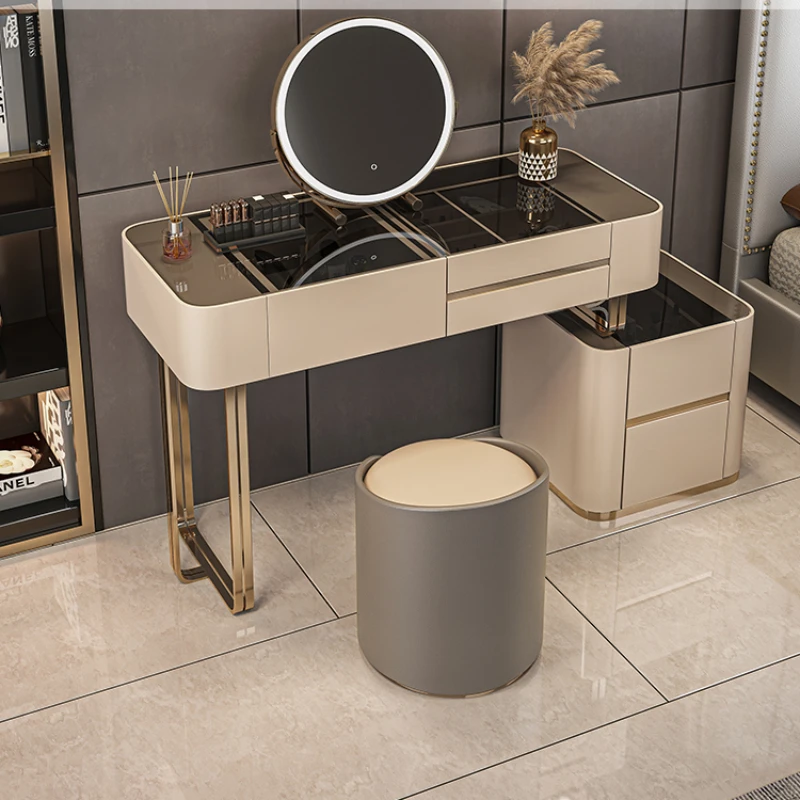 Luxury Makeup Vanity Table Wooden Minimalist Bedroom Glass Vanity Table ...