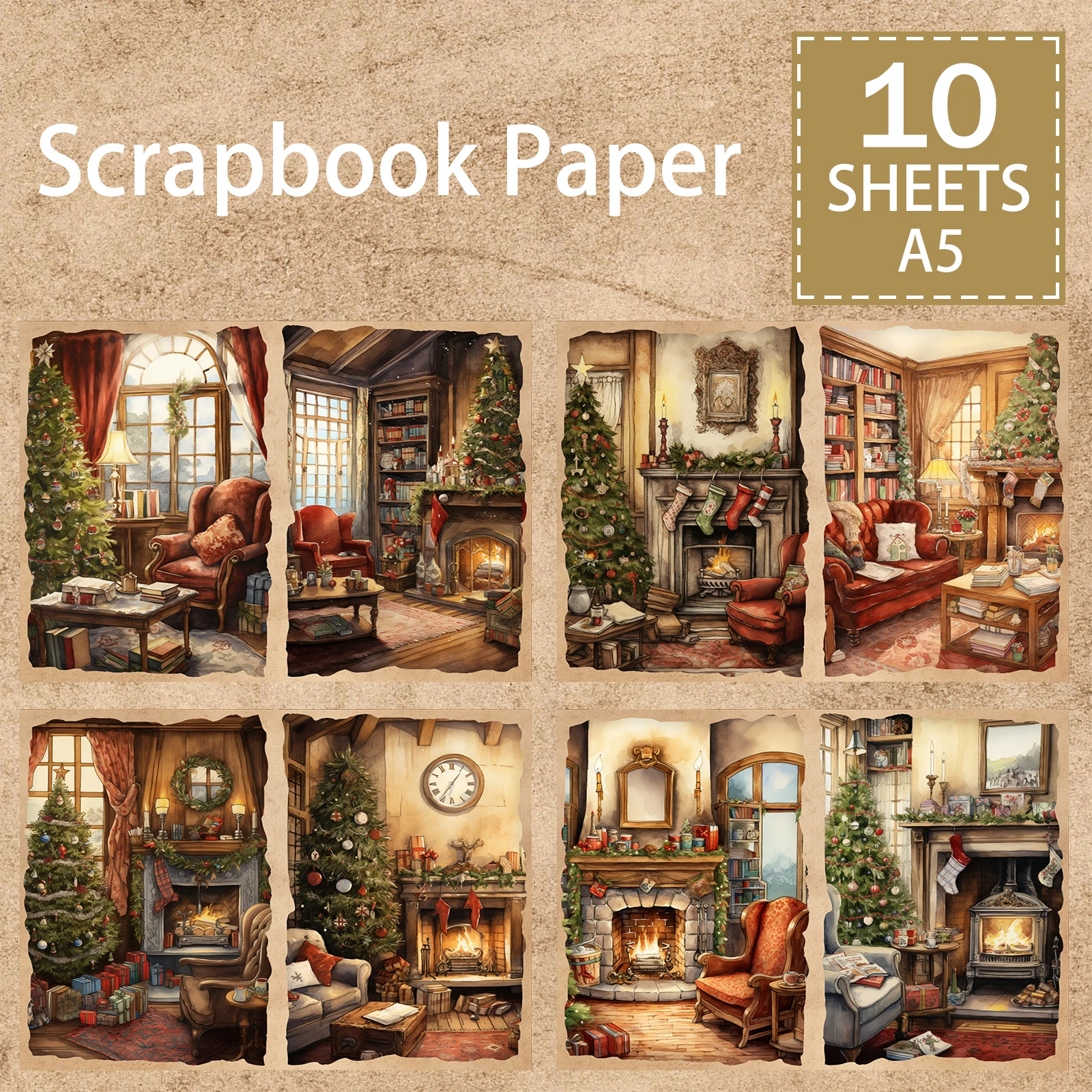 10-Sheets-A5-Size-Christmas-Window-Fireplace-Study-Bookshelf-Candle ...