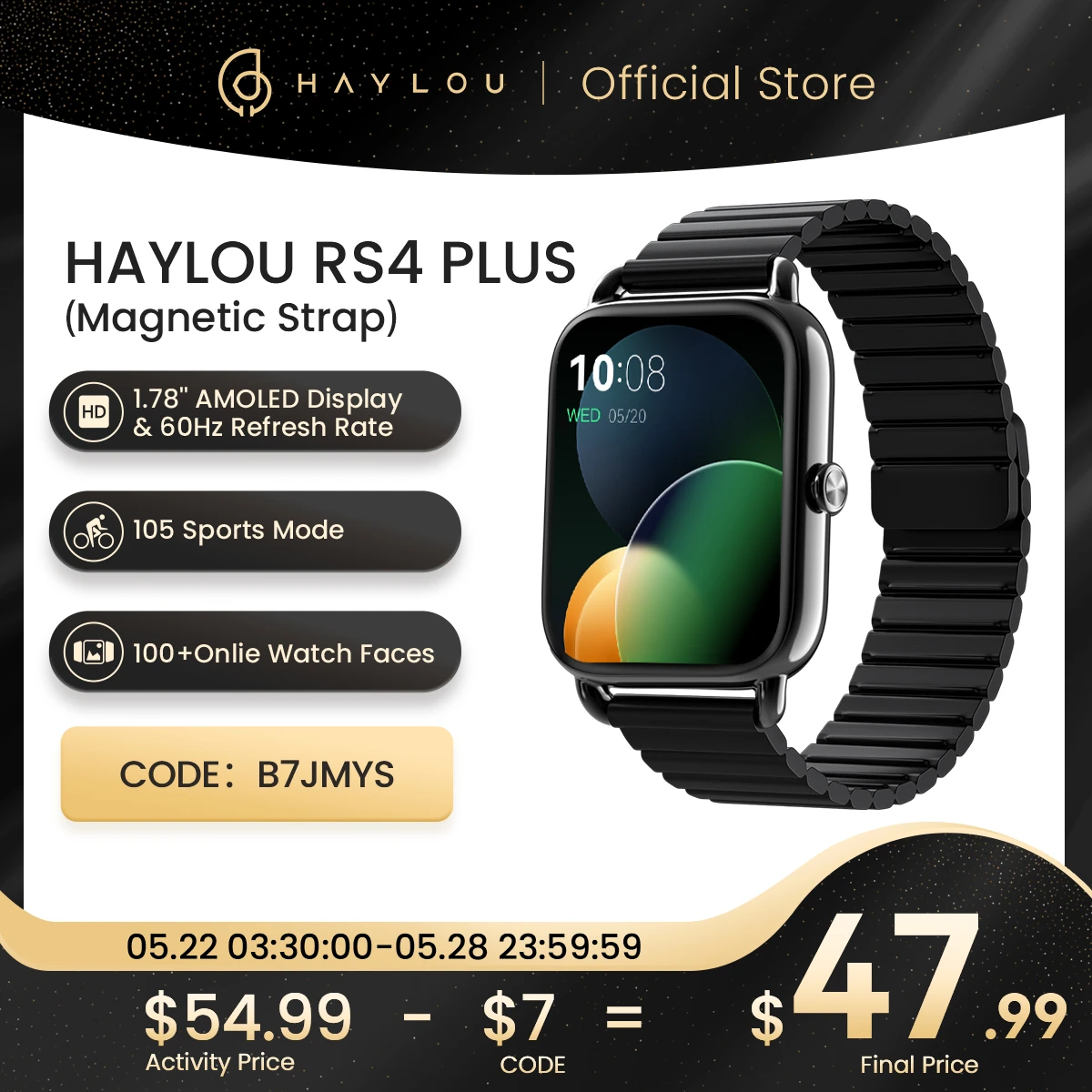 Haylou pulseira magnética smartwatch rs4 plus relógio inteligente 1.78 ...