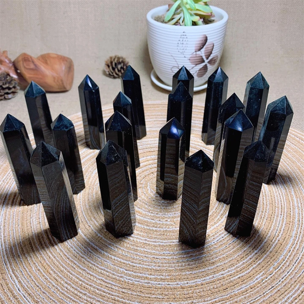 Natural Gemstone Polished Hand Crafts Black Crystal Tower Natural Stone ...