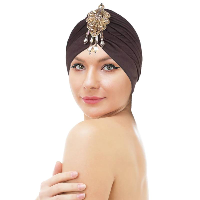 NEW-Luxury-Divas-turban-Head-wrap-hat-with-beaded-pendant-Women-Islamic ...