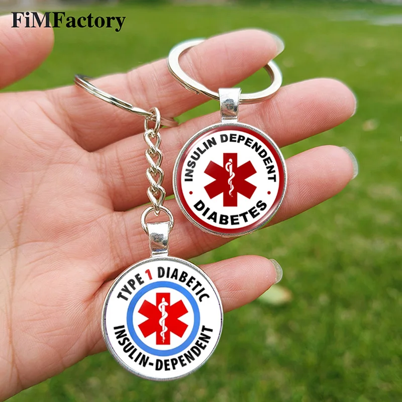 Type 1 Diabetic Keychain Medical Alert Symbol Glass Disease Tag Badge ...