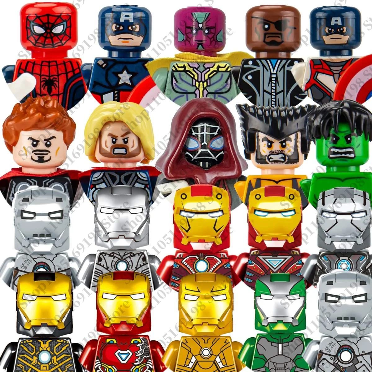 Marvel classic characters Spider-Man the Hulk Iron Man mini building ...