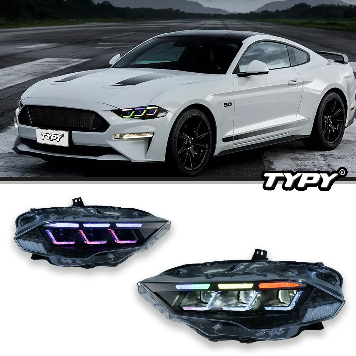 TYPY Car Lights For Ford Mustang RGB 2018-2022 Headlight LED Projetor ...