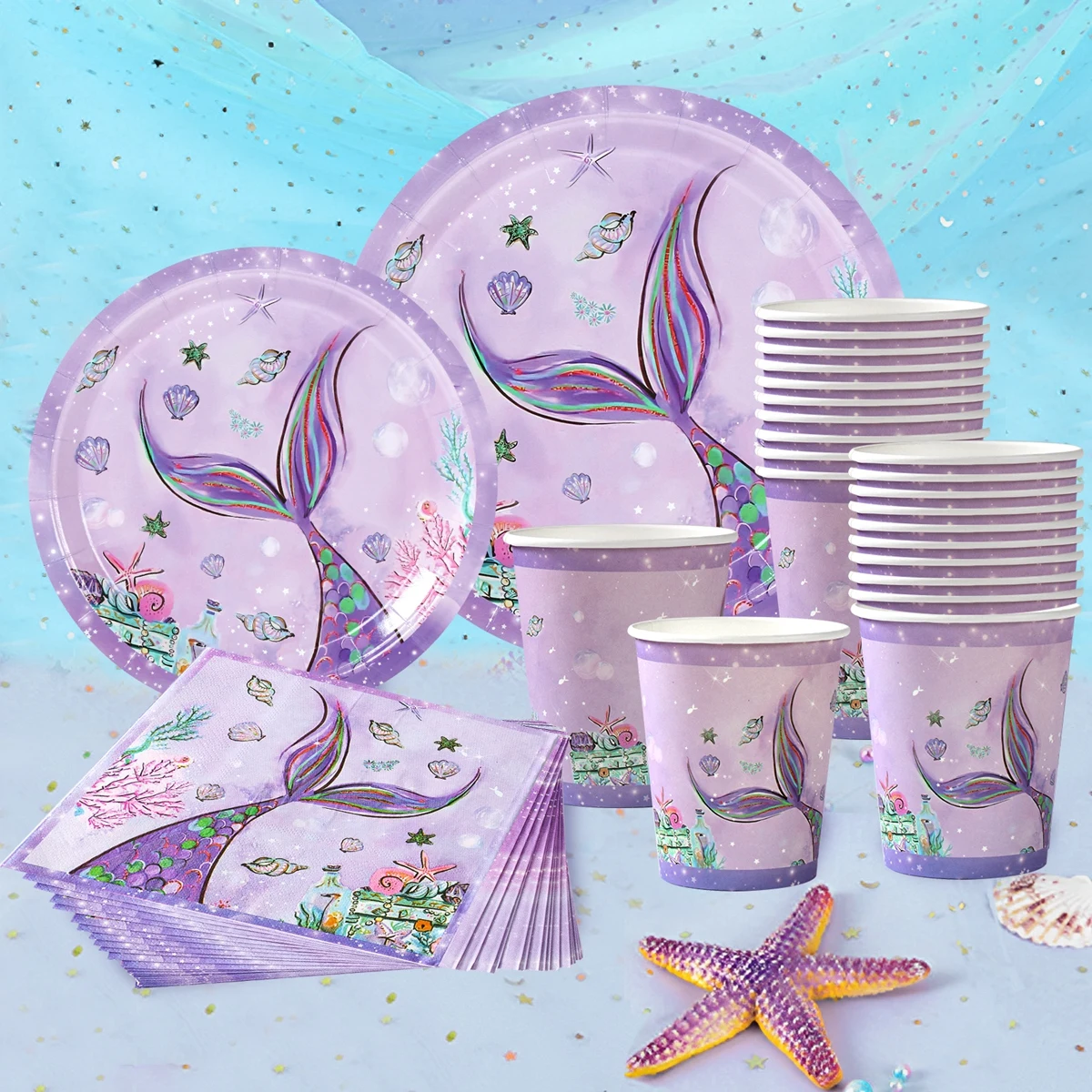 Mermaid-Theme-Disposable-Tableware-Mermaid-Birthday-Party-Decor-Kids ...