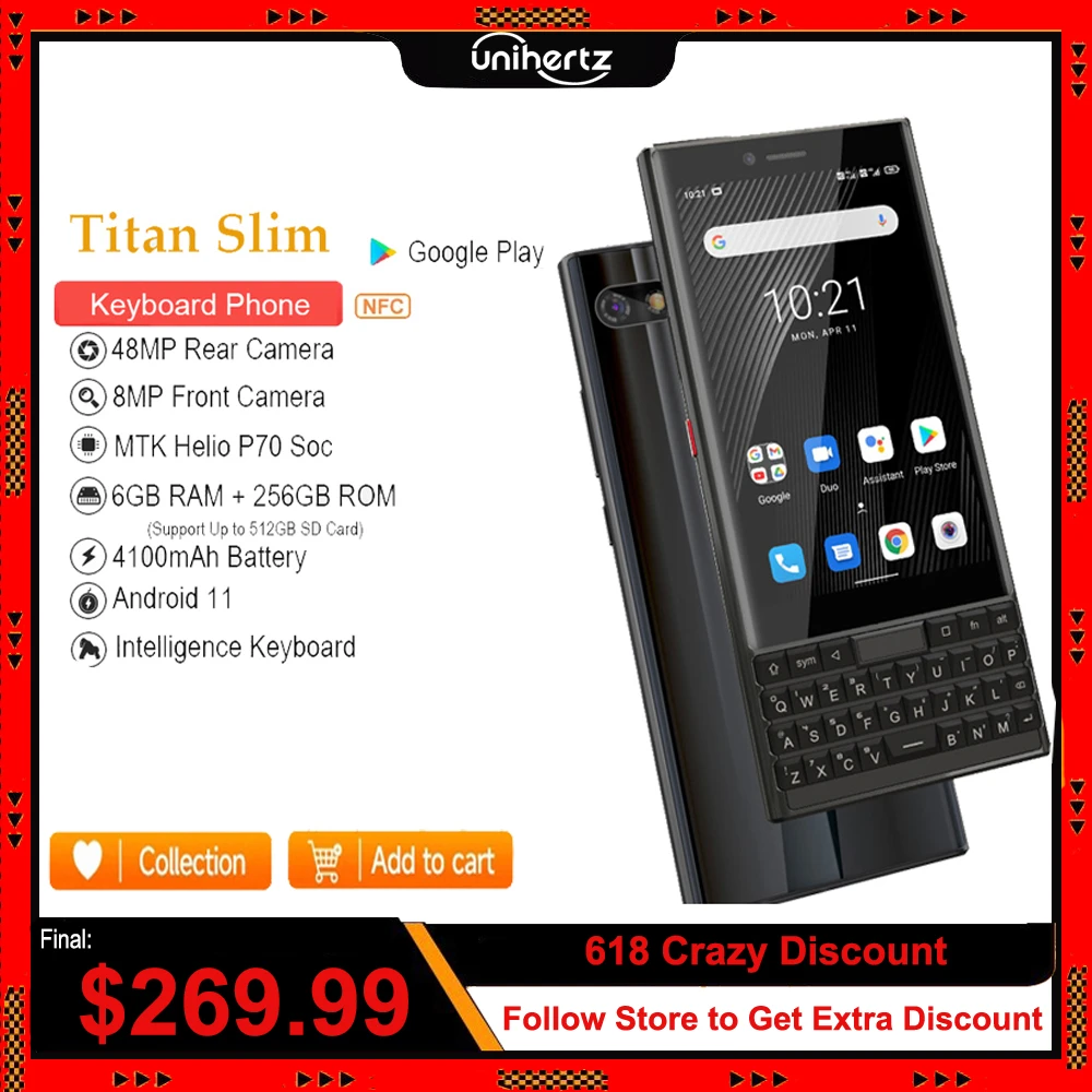 Unihertz Titan Smartphone Slim, Android 11, Celular Teclado Qwerty, 4G ...