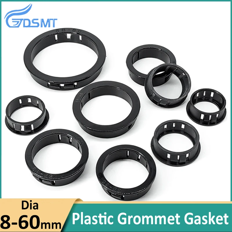 Black-Plastic-Grommet-Gasket-Round-Hollow-Wire-Cable-Protect-Bushes ...