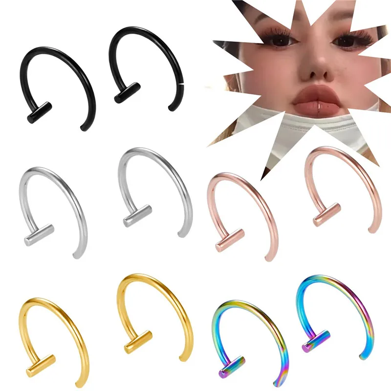 Stainless-Steel-C-Shaped-Lip-Ring-Holeless-False-Lip-Nail-Hip-Hop ...