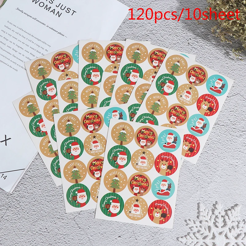 NEW-120pcs-Christmas-Gift-Stickers-Merry-Christmas-round-packaging ...