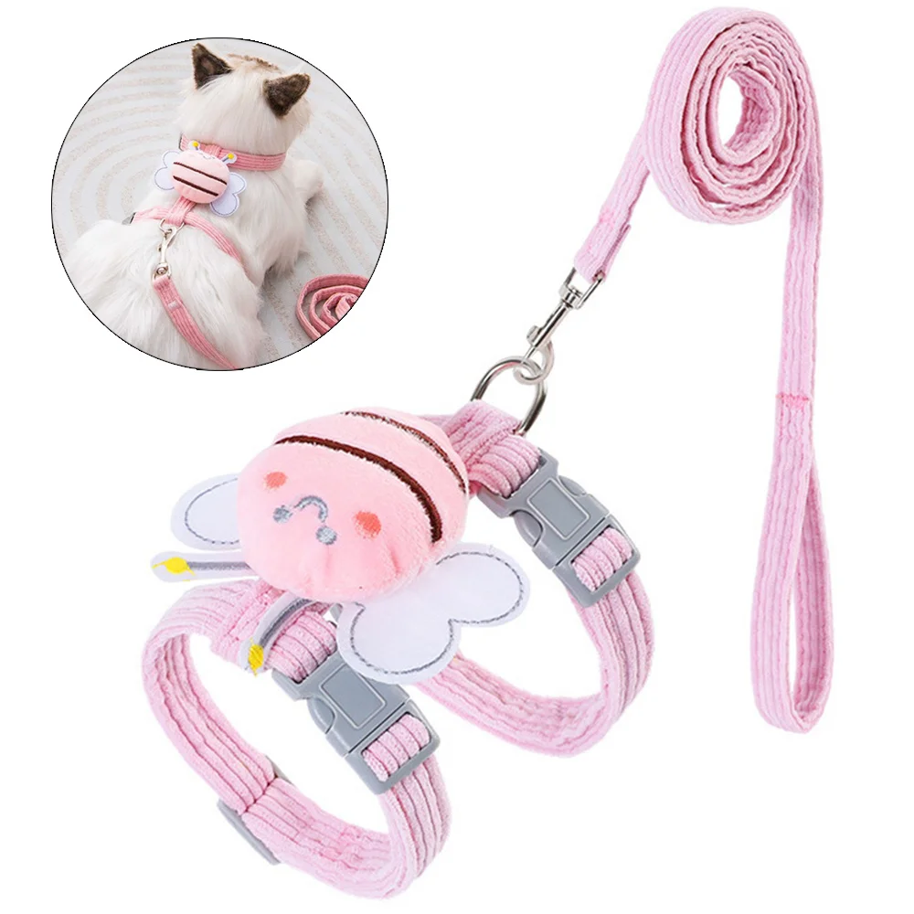 Cat Harness Leash Collar Set Adjustable Cartoon Bee Double Layer Dog ...