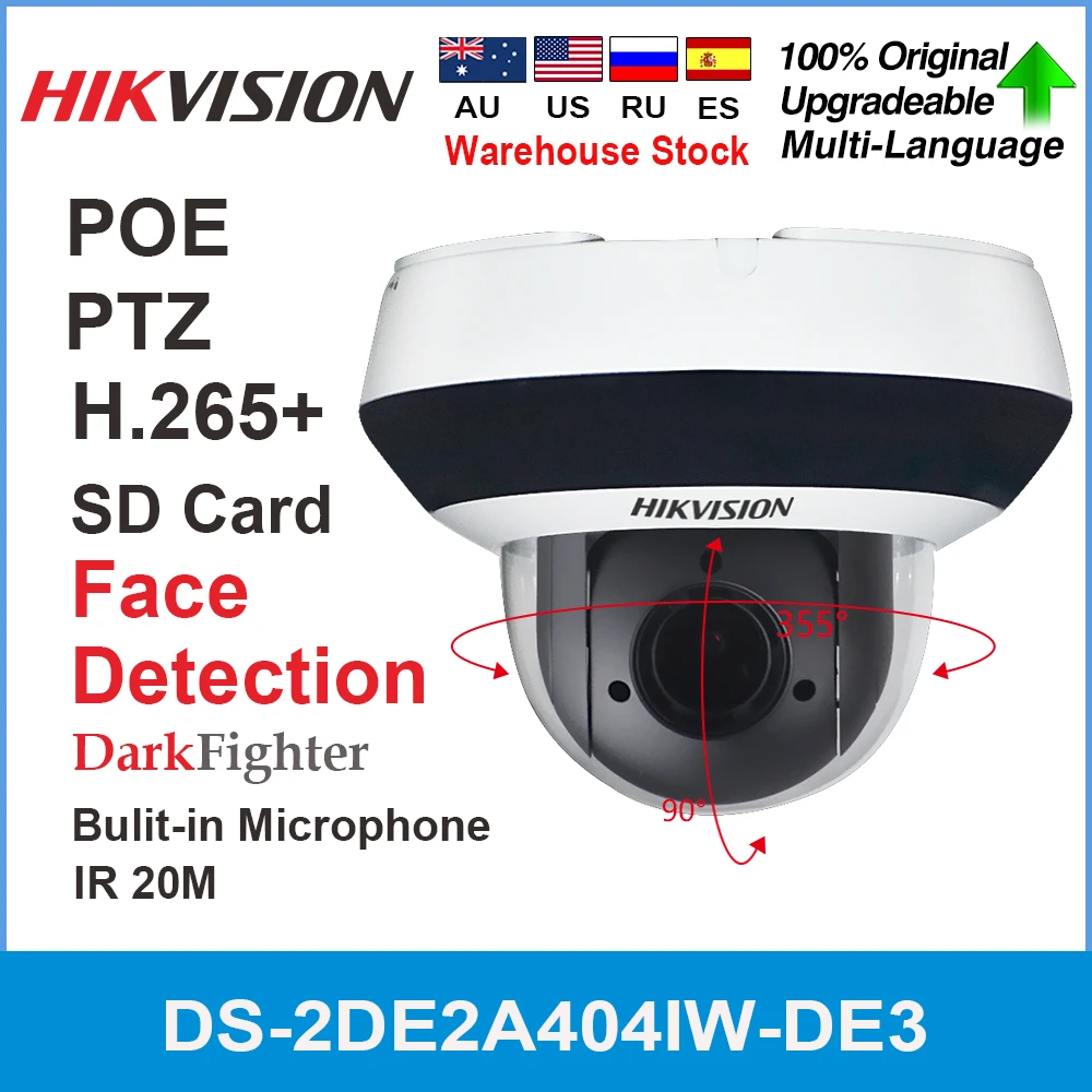 Hikvision Ptz Ip Camera Ds-2de2a404iw-de3 4mp 4x Zoom Network Poe H.265 ...
