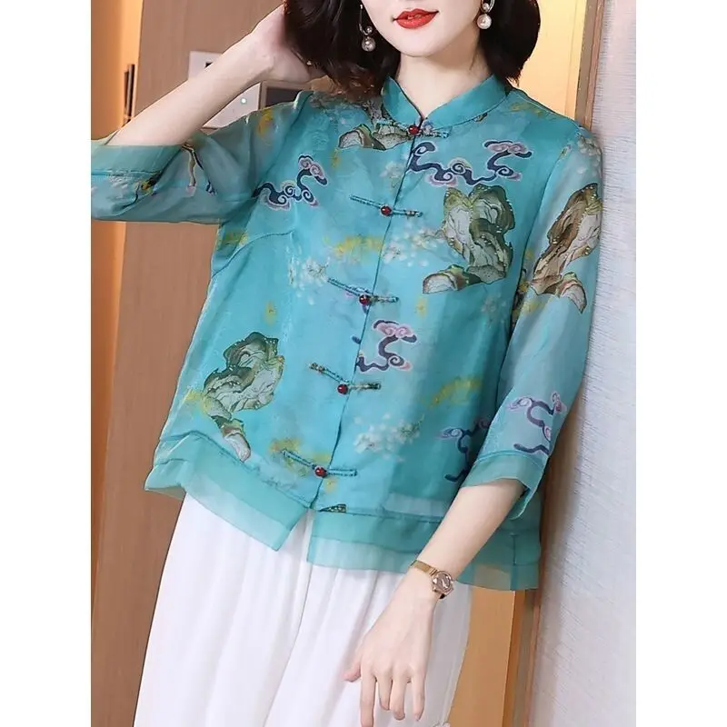 Chiffon Top for Women in Summer Chinese Style Tang Suit New Style Stand ...