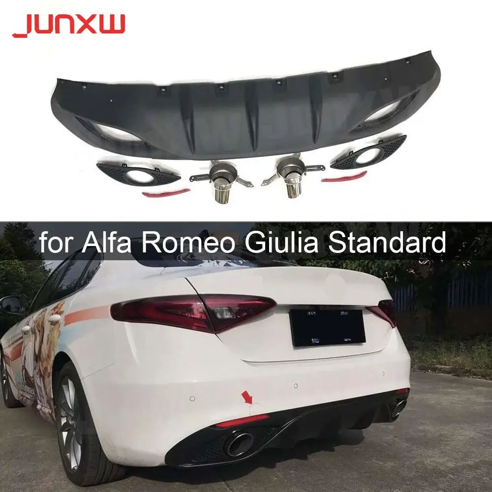 PP Material Rear Lip Diffuser Spoiler with Steel Exhaust for Alfa Romeo Giulia Standard 2016 ...