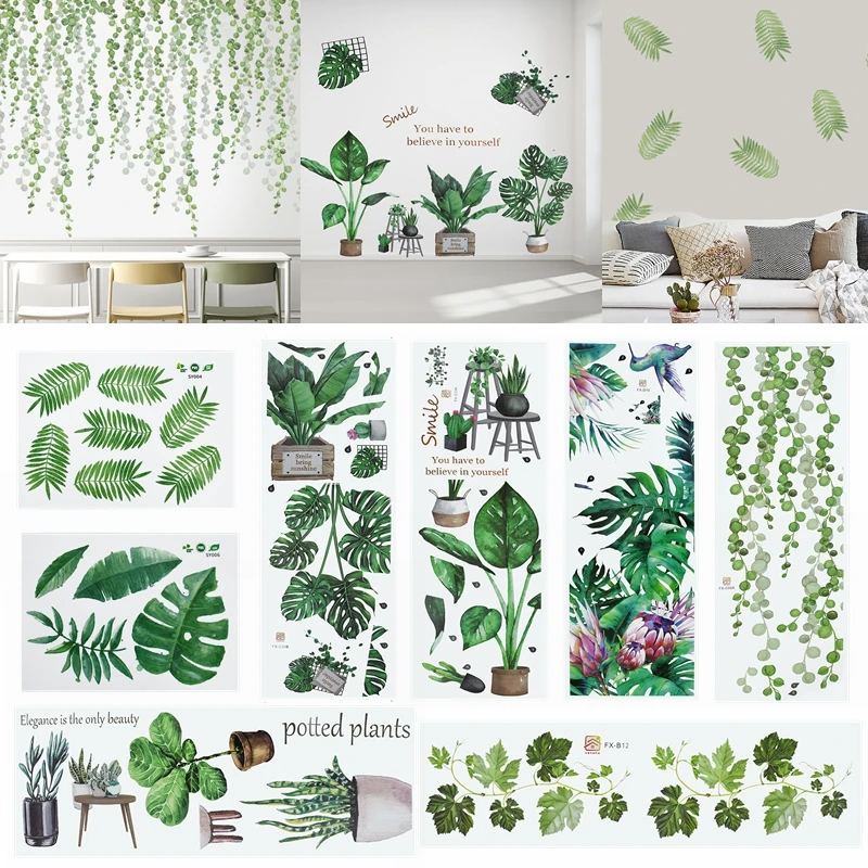 Removable Tropical Leaves Flowers Wall Stickers Home Living Room ...