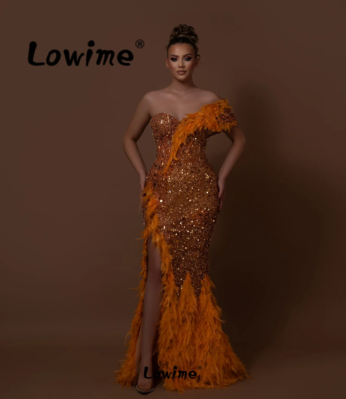 Robes-De-Soir-e-Orange-Feathers-Mermaid-Prom-Dresses-Aso-Ebi-Crystals ...