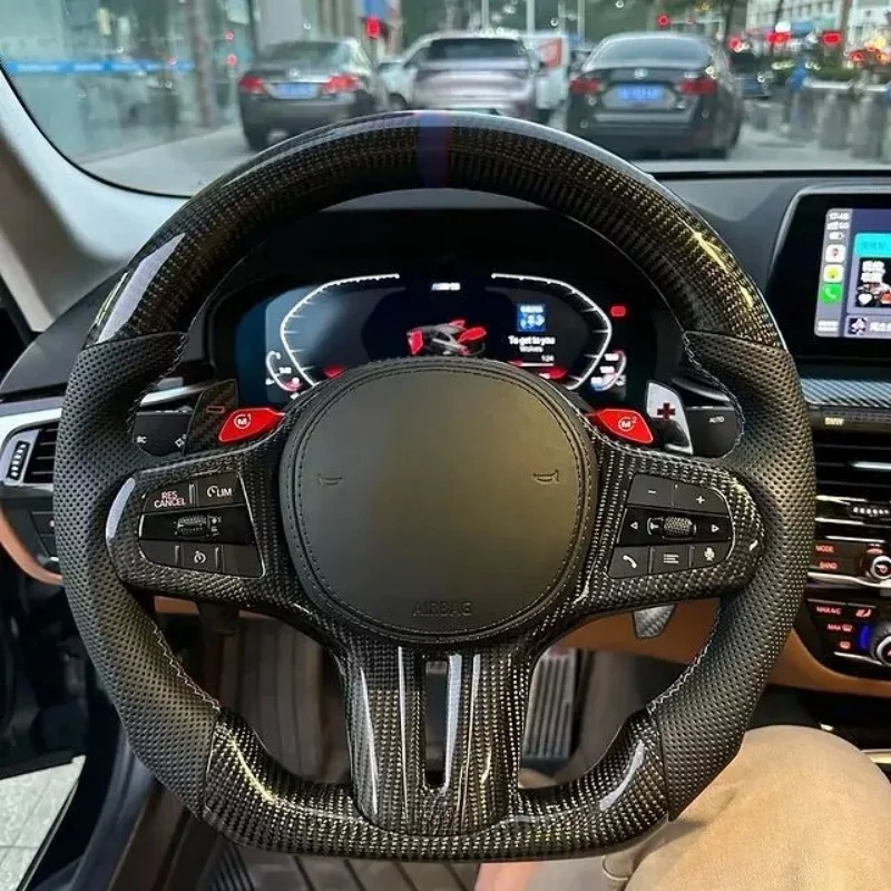 Volant-de-voiture-en-fibre-de-carbone-v-ritable-avec-m-tropolitain-cuir ...