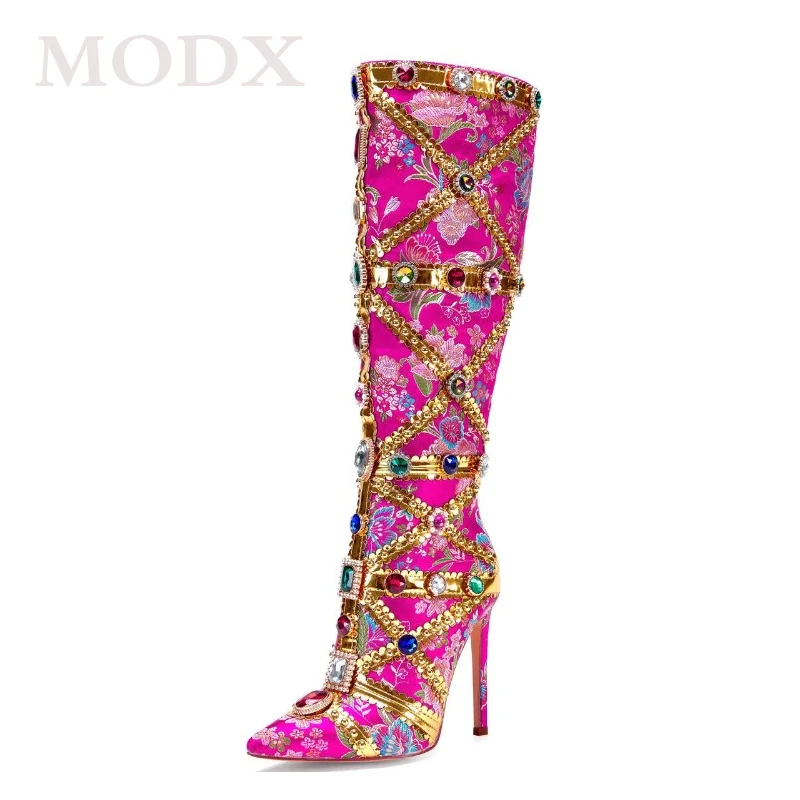 Colorful-Brocade-Gold-Diamond-Boots-Luxury-Mixed-Colors-Crystal-Fashion ...