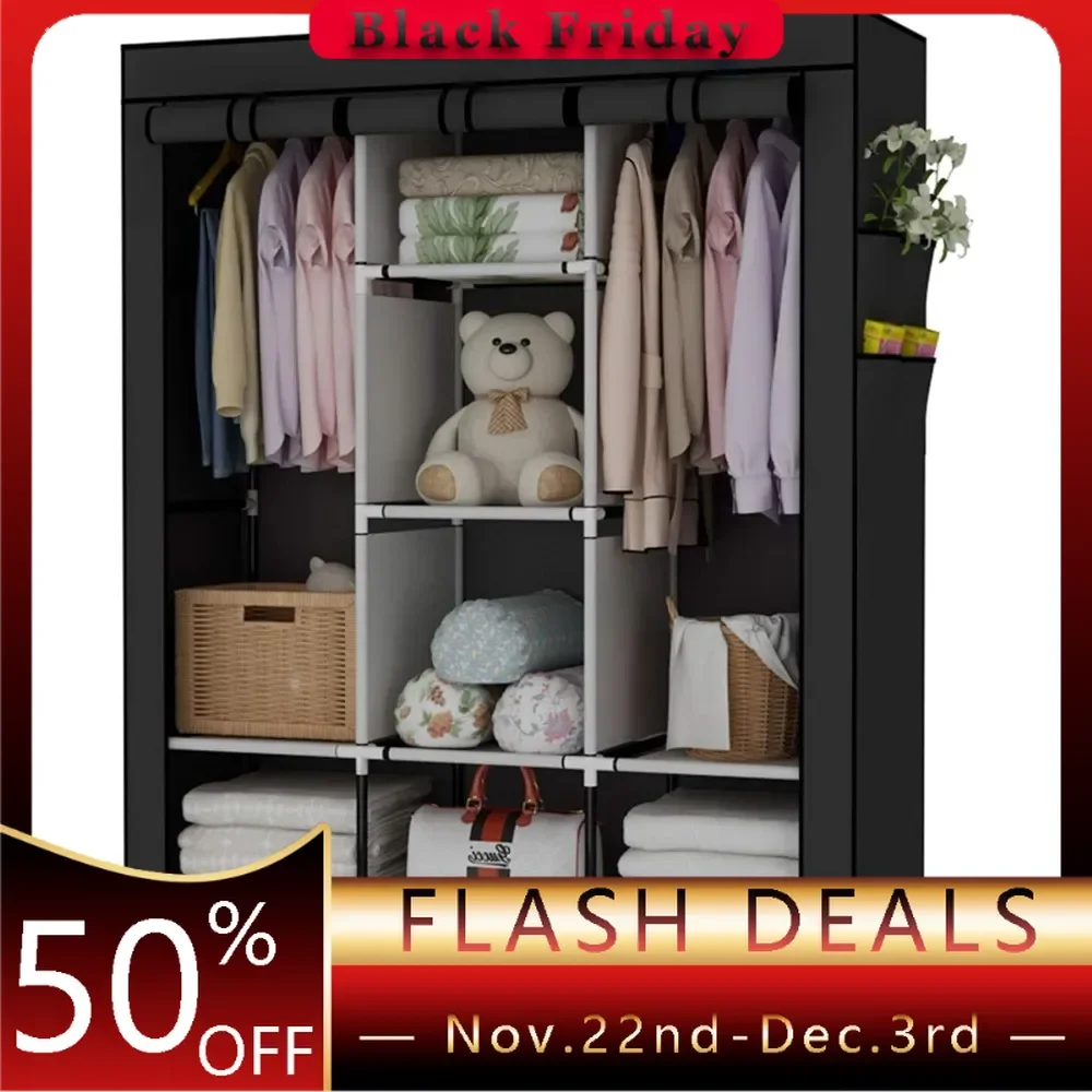 Portable-Wardrobe-Closet-Clothes-Organizer-Non-Woven-Fabric-Cover-With ...