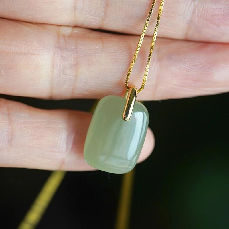 Vintage-Natural-Square-Jade-Necklace-for-Women-Inlaid-Jade-Pendant-Girl ...
