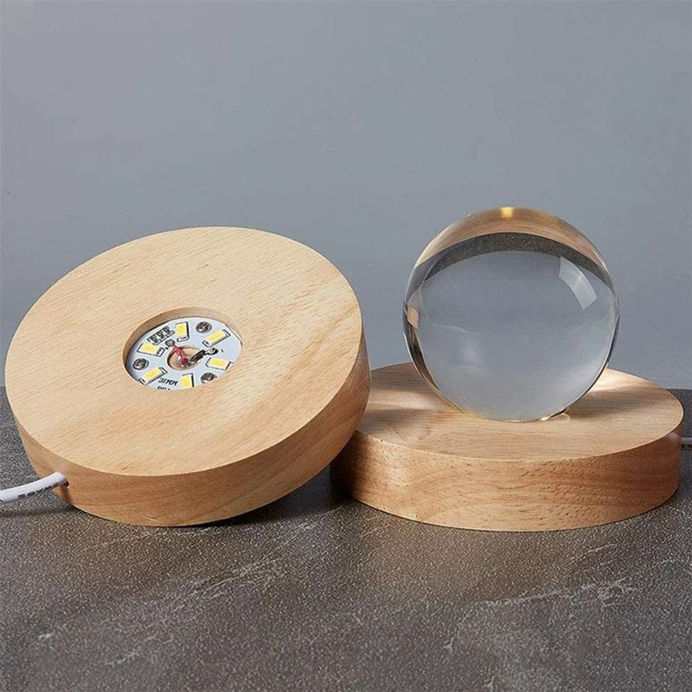 Wooden LED Light Dispaly Base Crystal Glass Resin Art Ornament Wooden ...