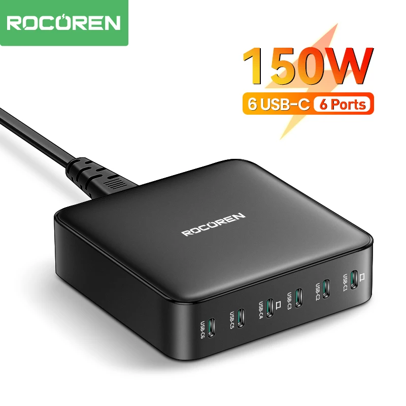 Rocoren-150W-USB-Type-C-High-Speed-Charger-Multiple-6-Ports-Fast ...