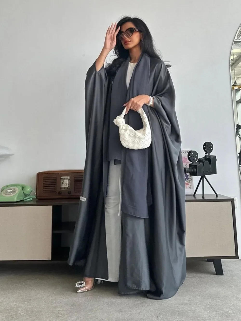 Eid Muslim Abaya for Women Satin Long Robe Loose Morocco Caftan Party ...