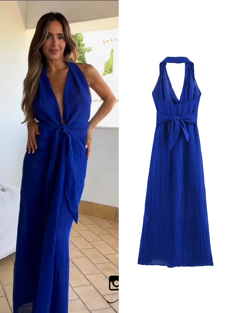 TRAF-vestido-de-una-pieza-con-nudo-para-mujer-traje-Sexy-con-cuello-de ...