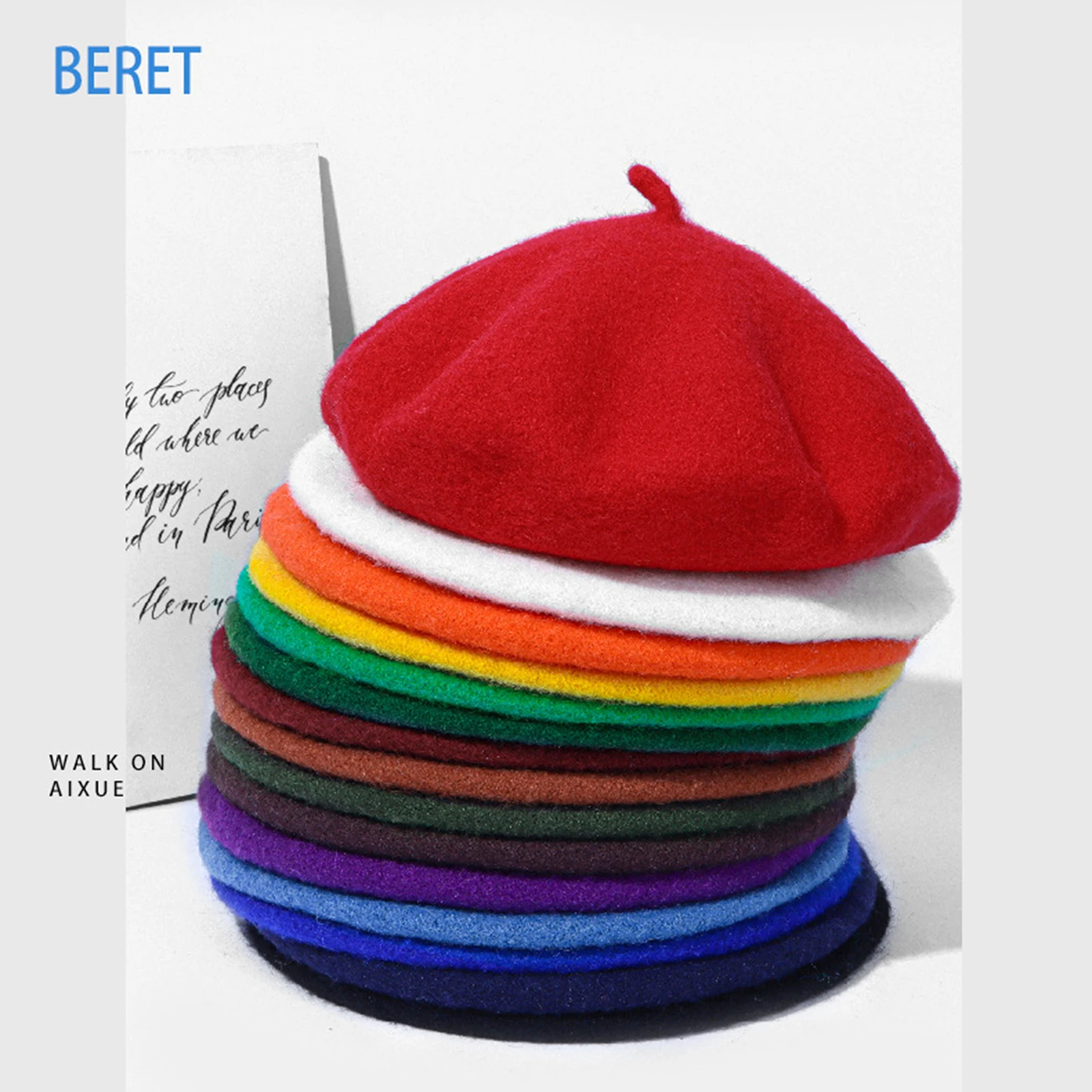 Kid Baby Beret Hat for Girls Boys Vintage Wool Casual Solid Color ...