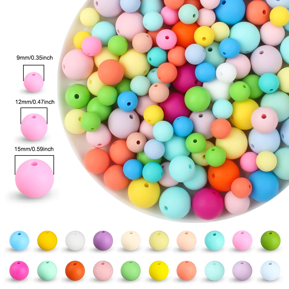 20Pcs/Lot 9/12/15mm Round Silicone Beads For Jewelry Making Loose Bead ...