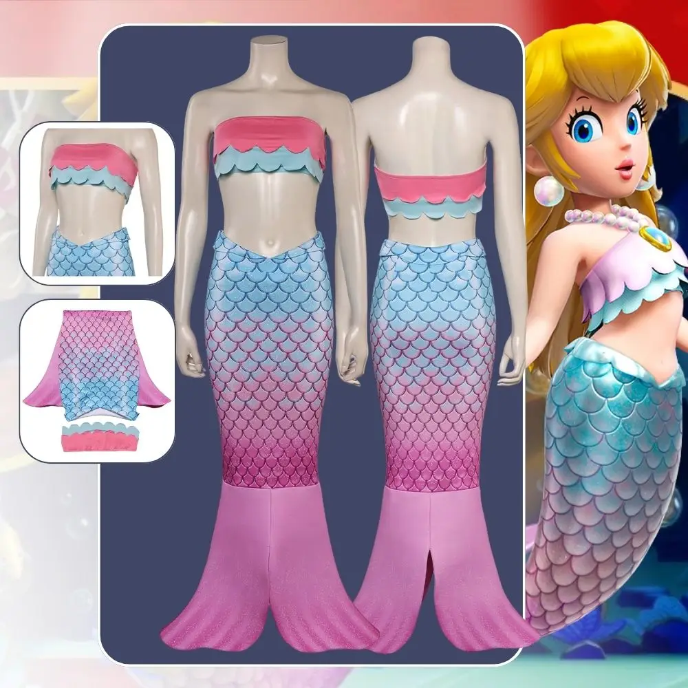 Princess-Mermaid-Peach-Cosplay-Fantasia-Costume-Disguise-For-Female ...