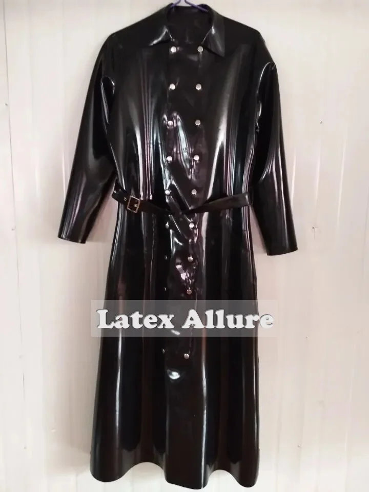 100-Latex-Overcoat-Long-Coat-Black-Windbreaker-Handmade-Jacket-with ...