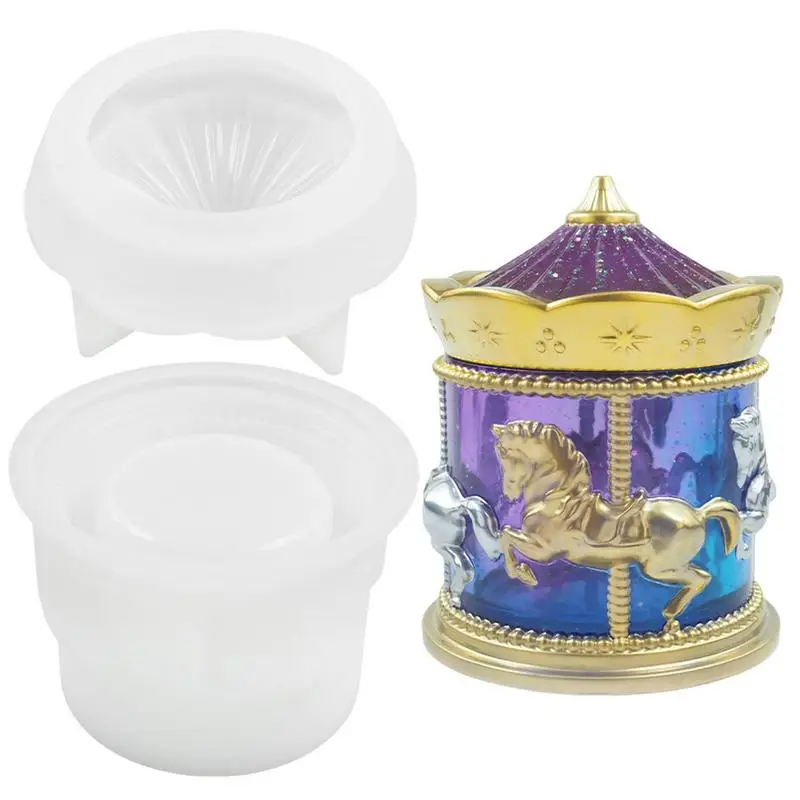 Resin Jar Mold Button Box Mould Carousel Shape Reusable Molds With Lid ...