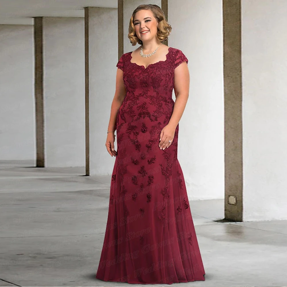Elegant Plus Size Burgundy Mother Of The Bride Dress Delicate Applique ...