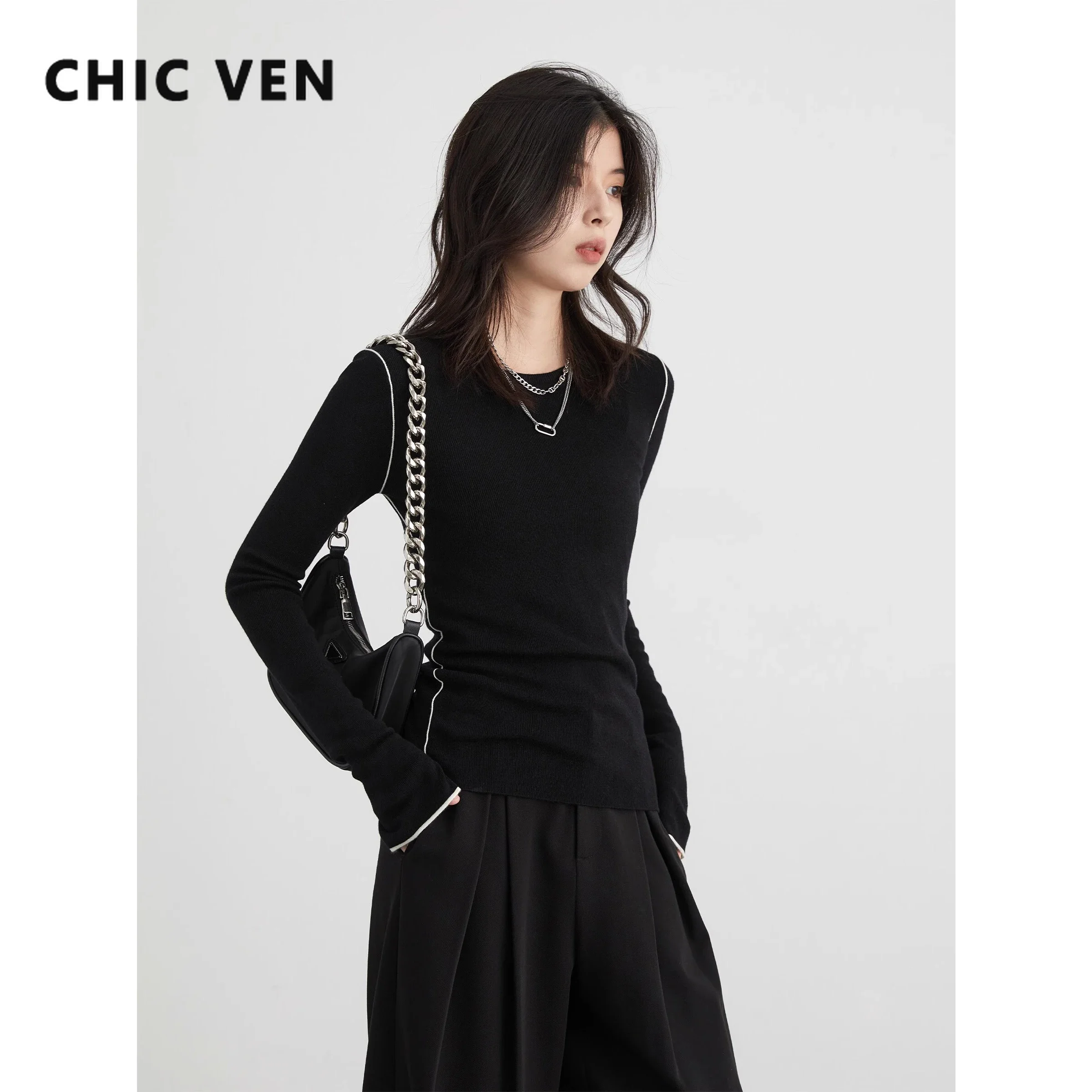 CHIC-VEN-Women-Pullovers-Round-Neck-Long-Sleeved-Slim-Fit-Wool-Knitted ...