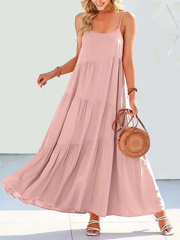 Summer Solid Color Fashion Loose Sleeveless Party Maxi Dress