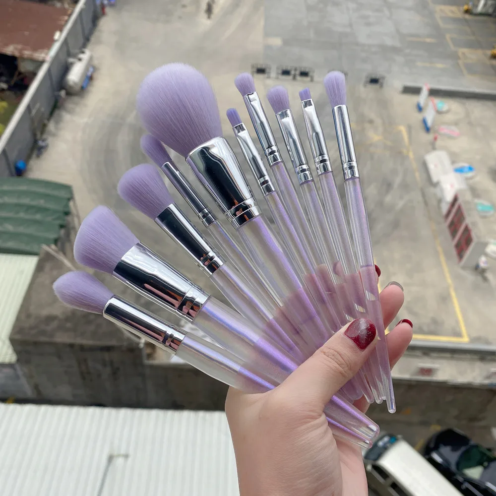 10pcs Professional Purple Crystal Makeup Brush With Makeup Bag Eye ...