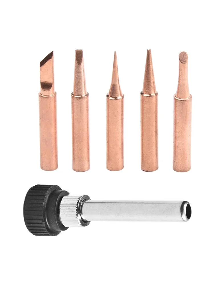 6pcs-Copper-900M-T-Soldering-Iron-Tip-Handle-Set-And-Soldering-Welding ...