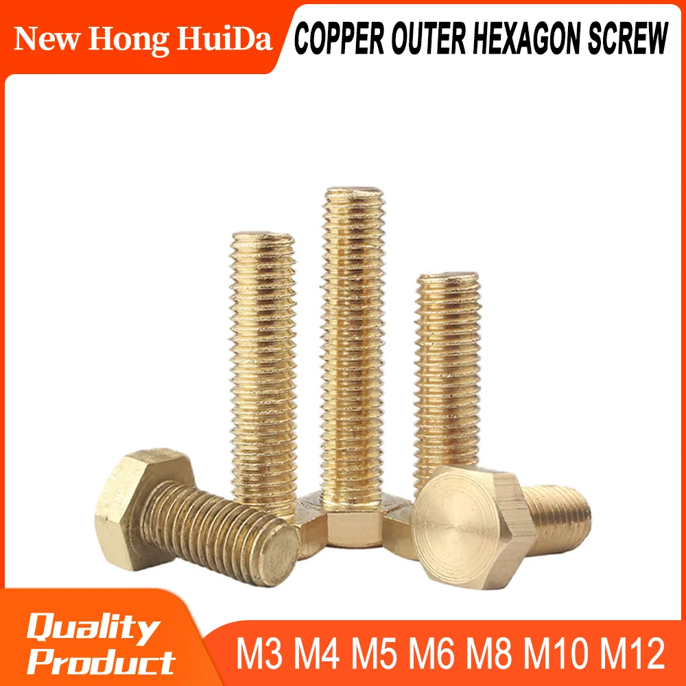 M3-M4-M5-M6-M8-M10-M12-Brass-External-Hex-Bolts-Metric-Threaded-Hexagon ...