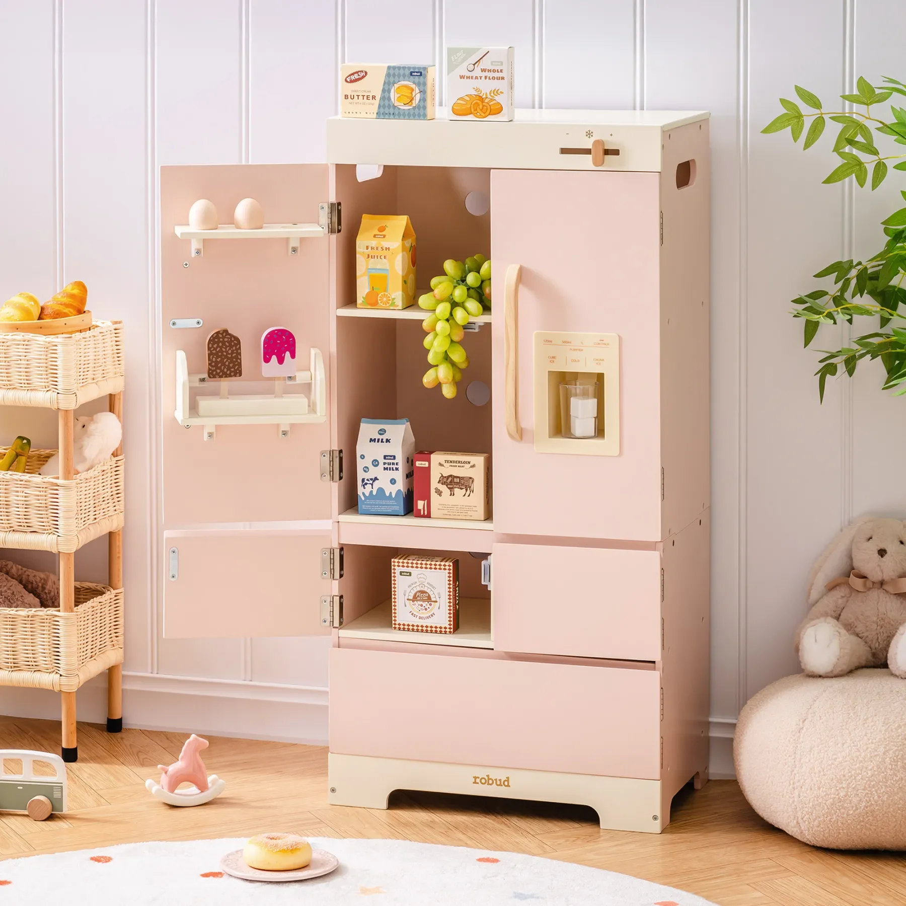 Robotime Robud Play Kitchen Fridge Refrigerator with Ice Dispenser ...